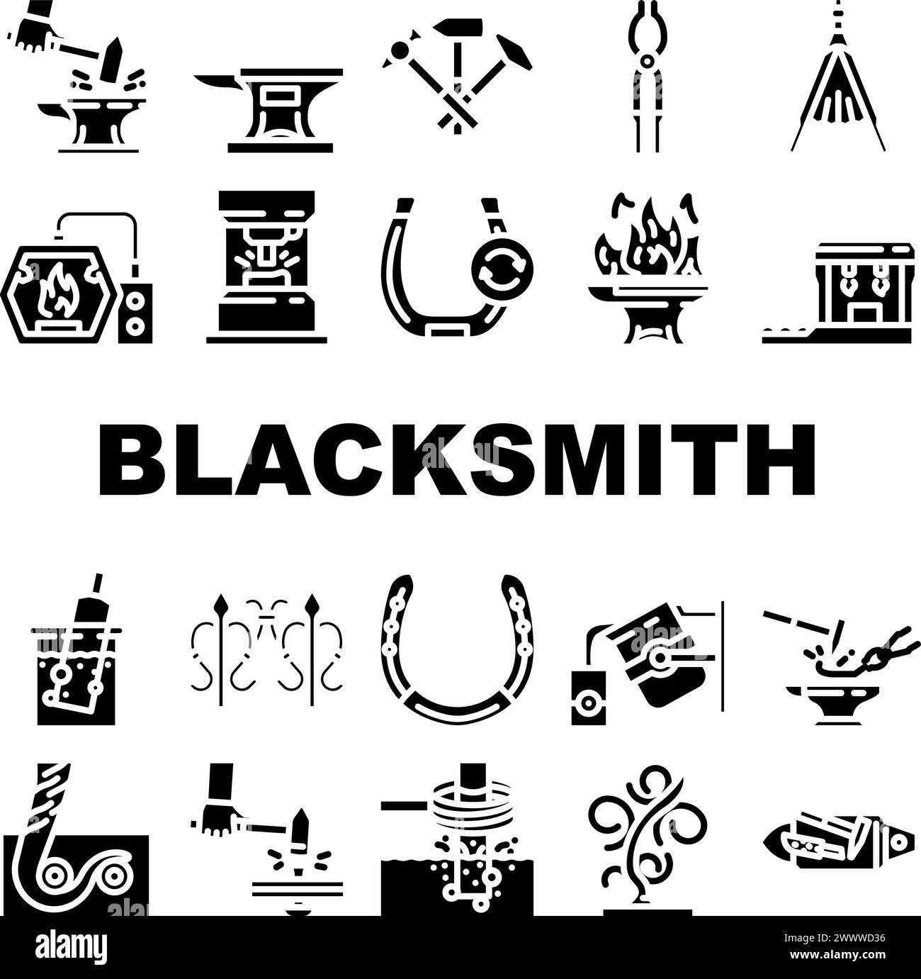 blacksmith forge anvil work icons set vector Stock Vector Image & Art - Alamy