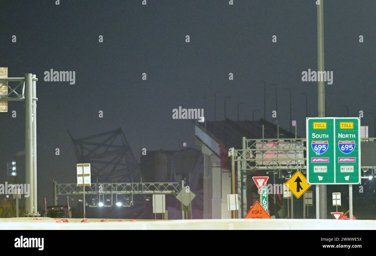 Parts of the Francis Scott Key Bridge remain after a container ship ...