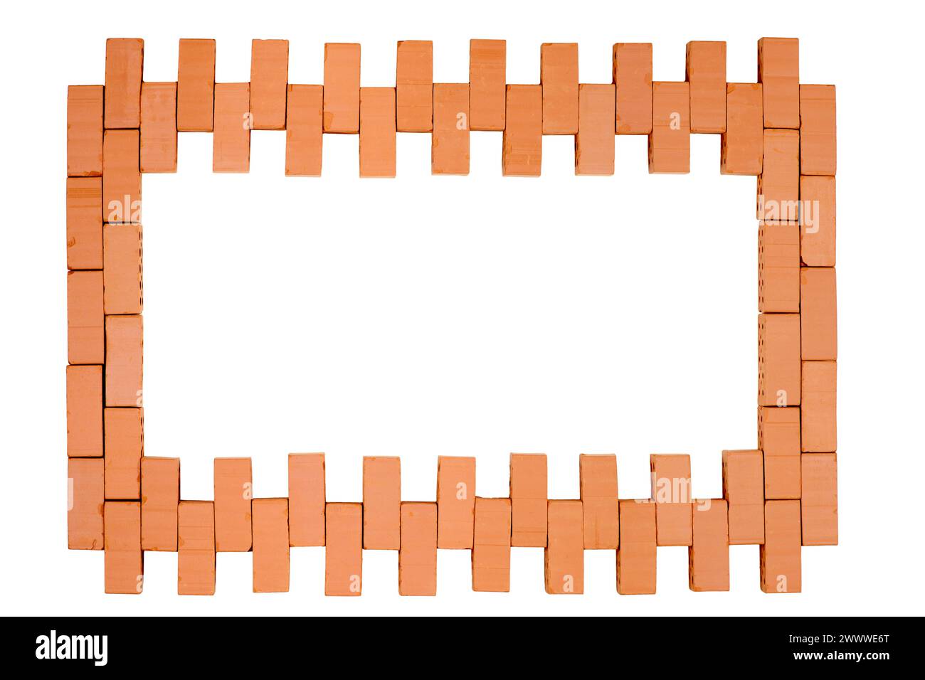 Frame made of staggered up and down jagged model bricks isolated on ...