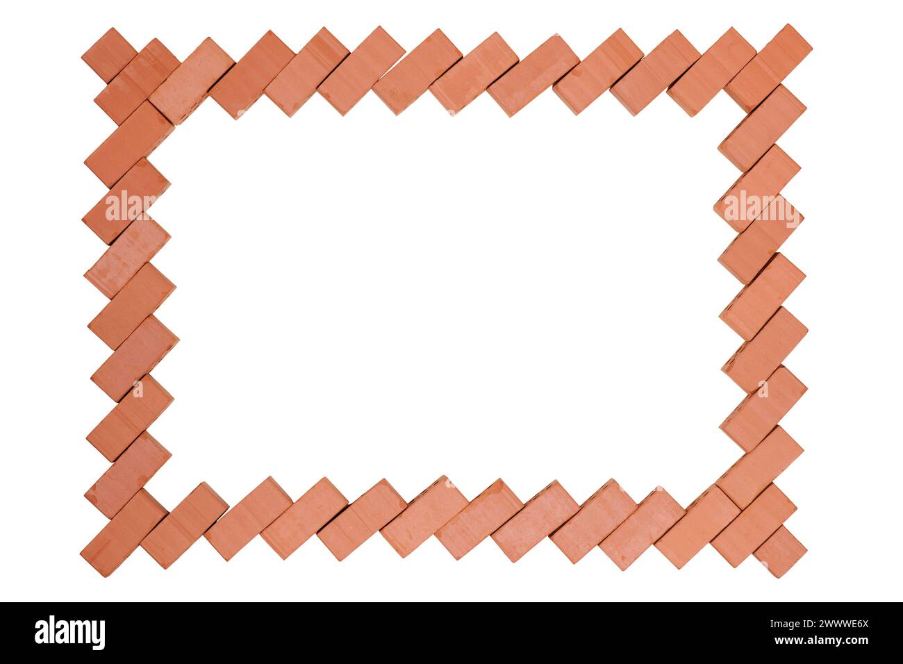 Frame made of diagonally arranged model bricks isolated on white ...