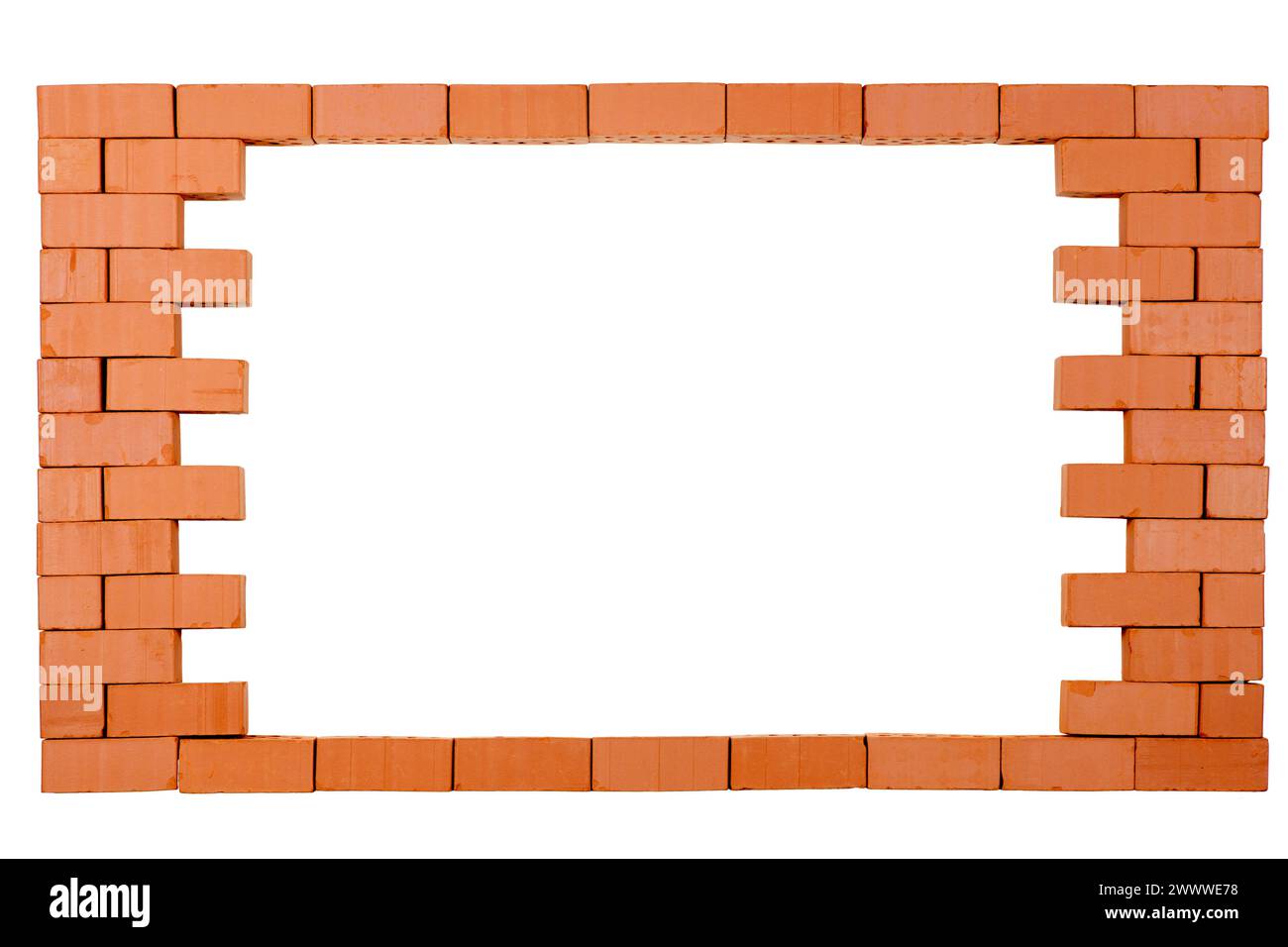 Frame made of staggered and inwardly jagged model bricks isolated on ...