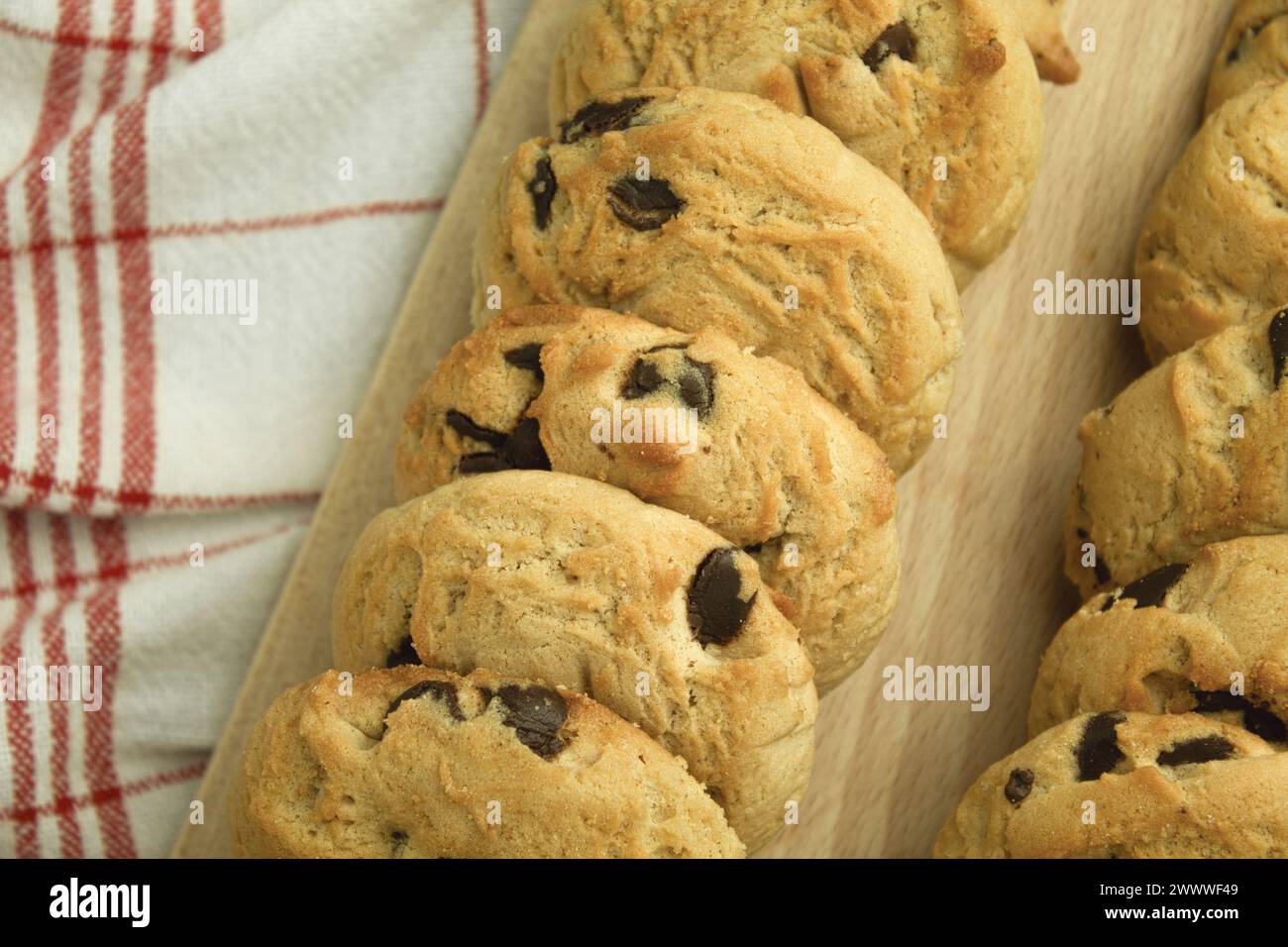 Homemade chocolate cookies. View from above. A stack of delicious ...