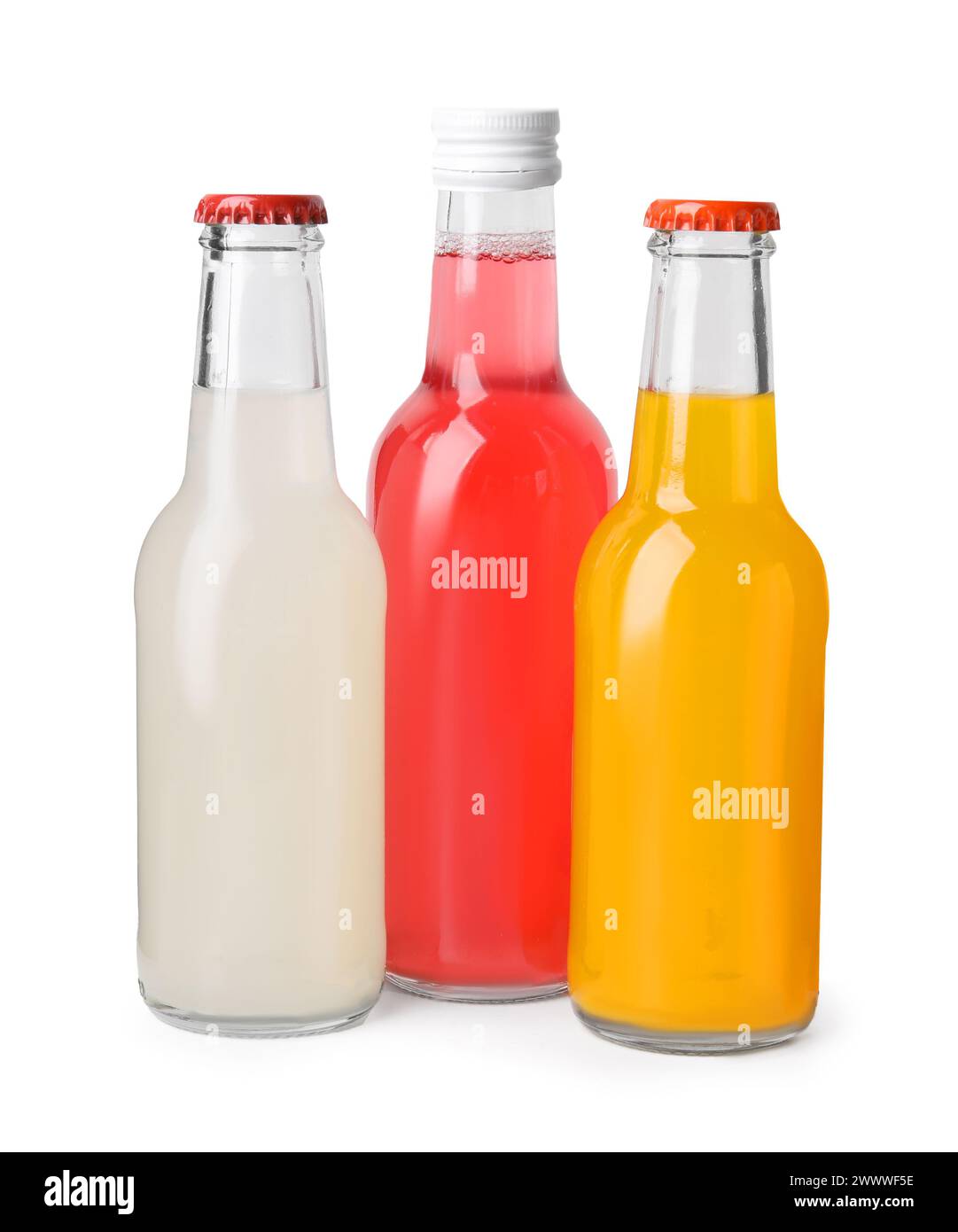 Delicious kombucha in glass bottles isolated on white Stock Photo - Alamy