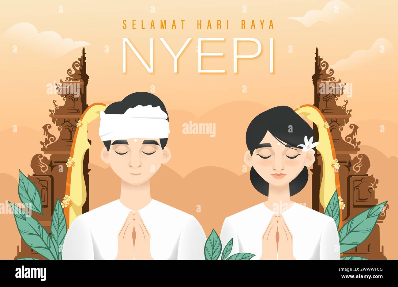 Translation : Happy Nyepi Day. Happy Bali's Day of Silence and Hindu New Year Vector ...
