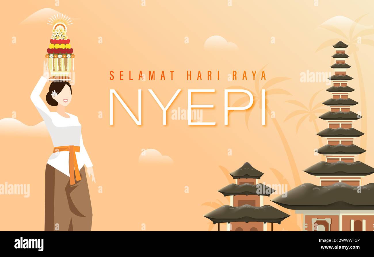 Translation : Happy Nyepi Day. Happy Bali's Day of Silence and Hindu New Year Vector ...