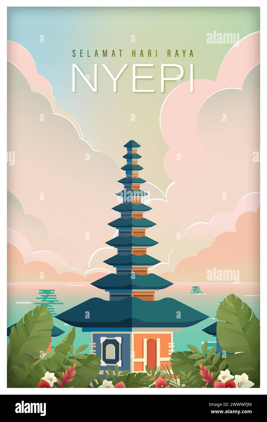 Translation : Happy Nyepi Day. Happy Bali's Day of Silence and Hindu New Year Vector ...