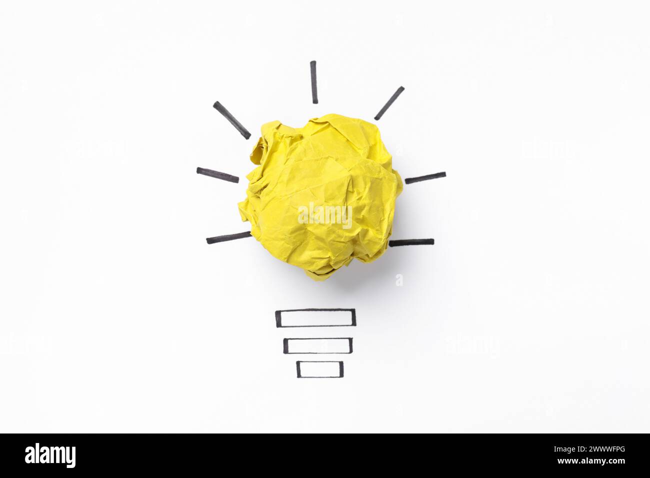 Idea concept. Light bulb made with crumpled paper and drawing on white ...