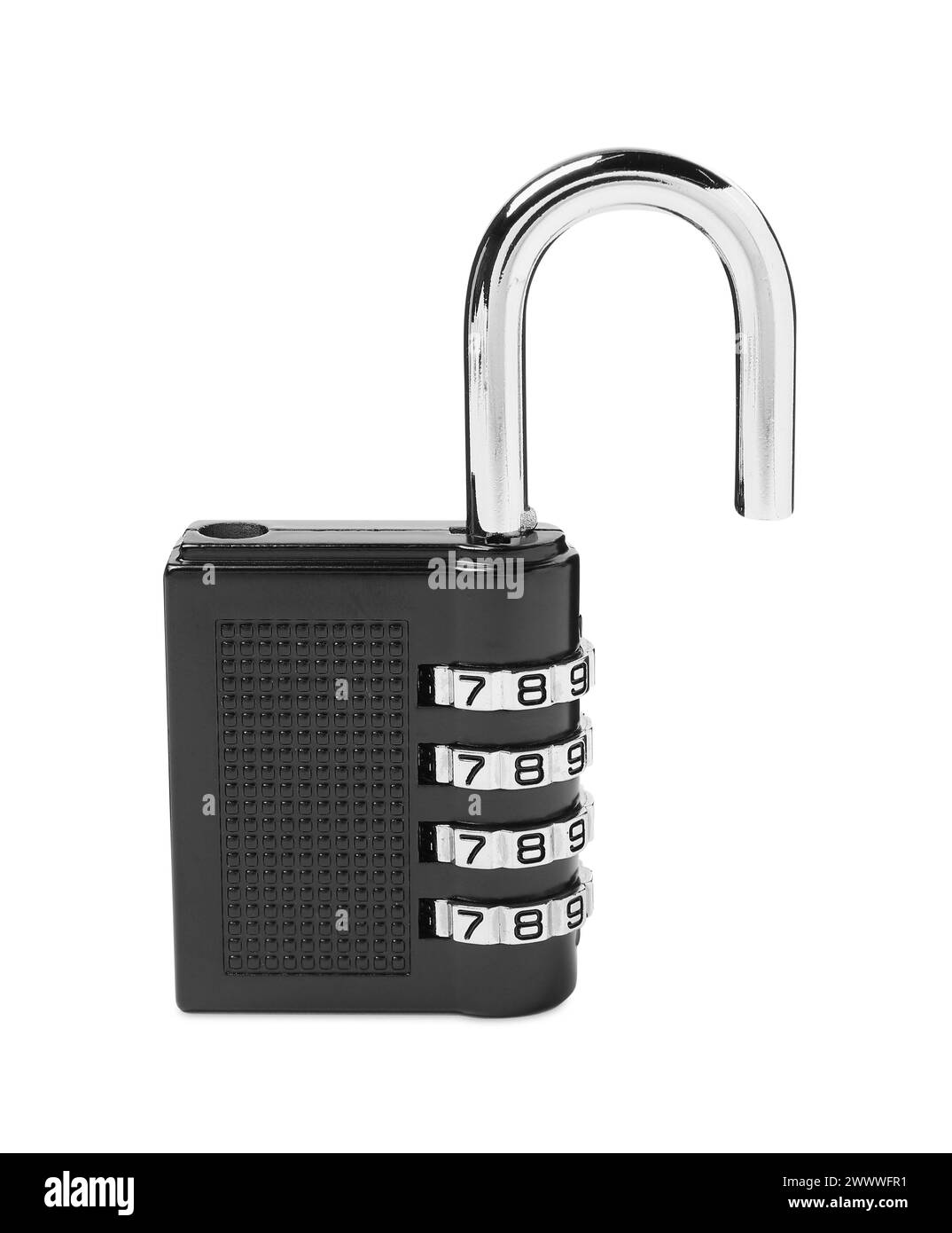 Unlocked steel combination padlock Black and White Stock Photos ...