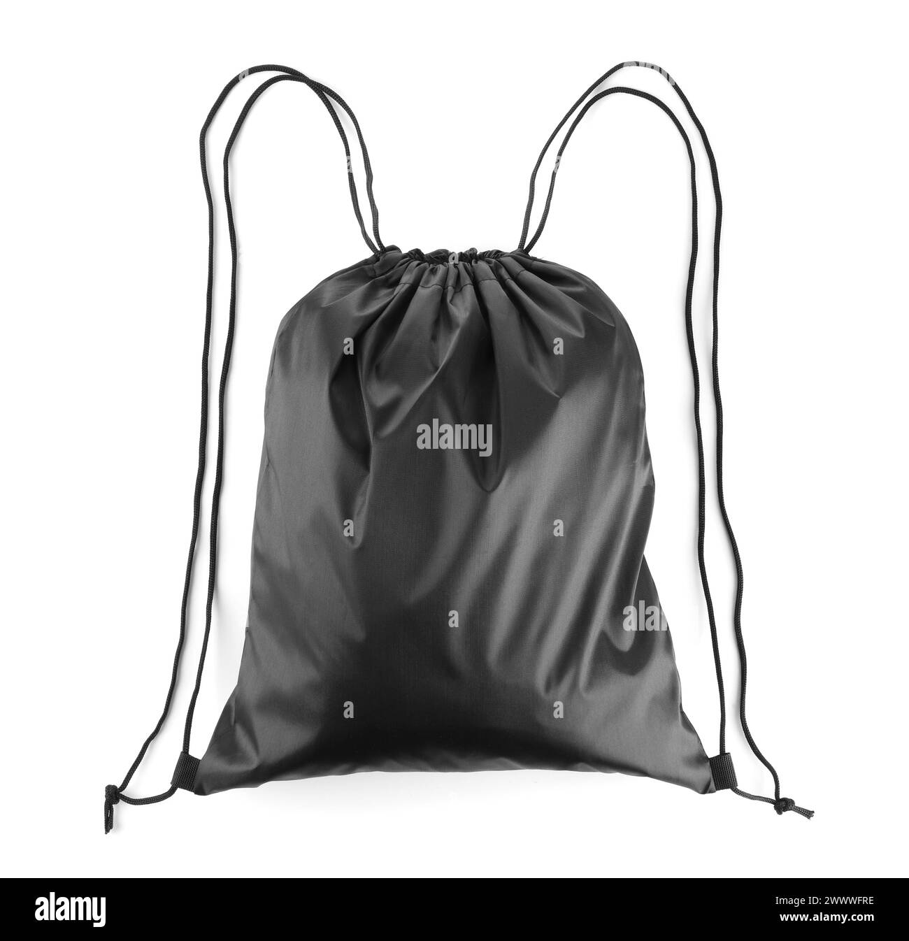 One black drawstring bag isolated on white Stock Photo - Alamy