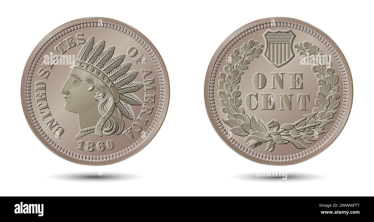 Vector American money, one cent coin, 1860. Vector illustration Stock ...