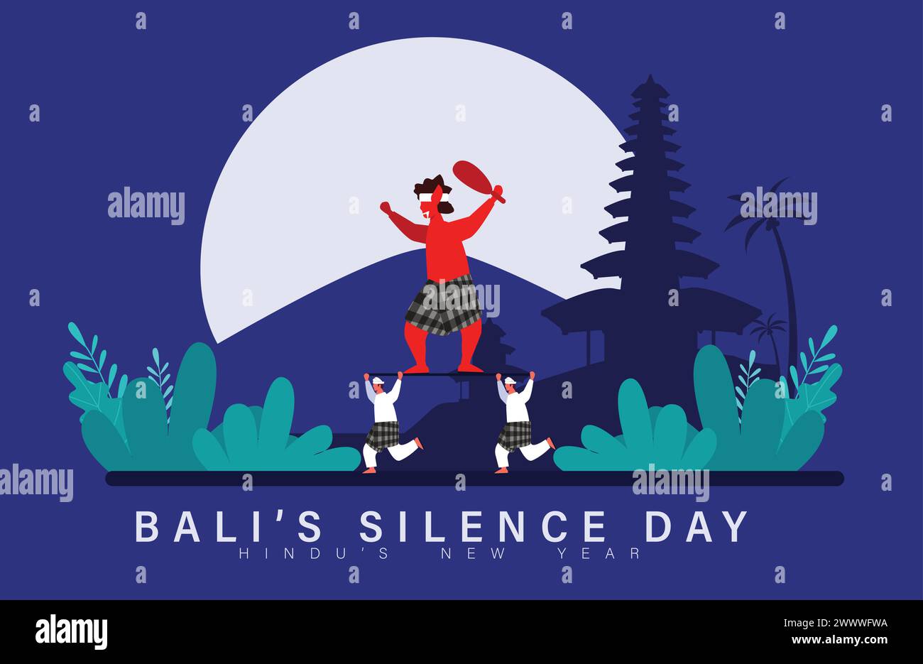 Translation : Happy Nyepi Day. Happy Bali's Day of Silence and Hindu New Year Vector ...