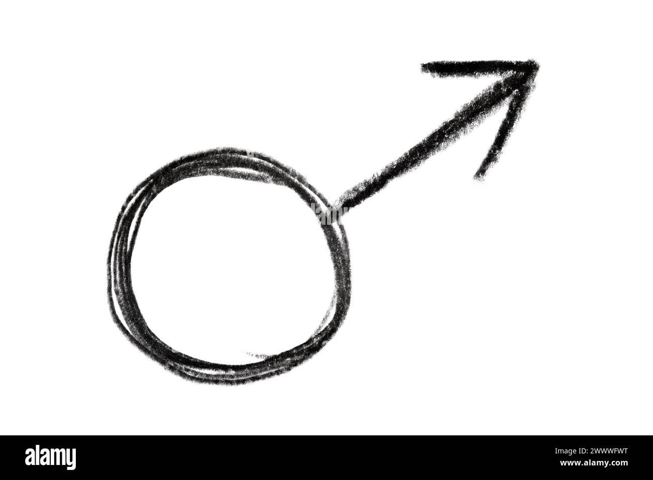 The symbol of Mars, drawn in black pencil, isolated on a white ...