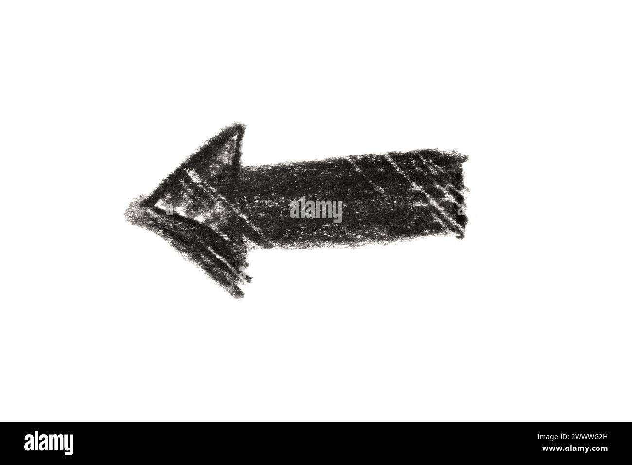 A photo of a black arrow pointing left on a white background. A symbol ...