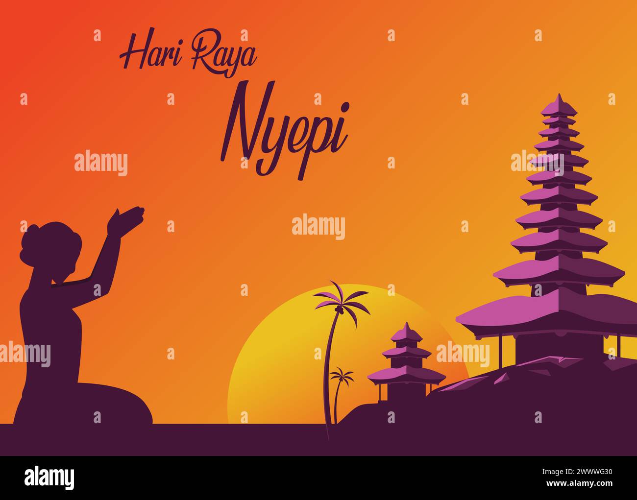 Translation : Happy Nyepi Day. Happy Bali's Day of Silence and Hindu New Year Vector ...