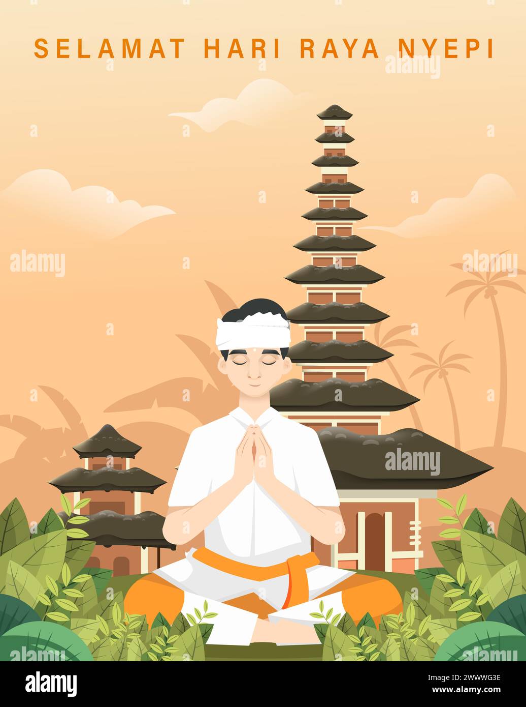 Translation : Happy Nyepi Day. Happy Bali's Day of Silence and Hindu New Year Vector ...