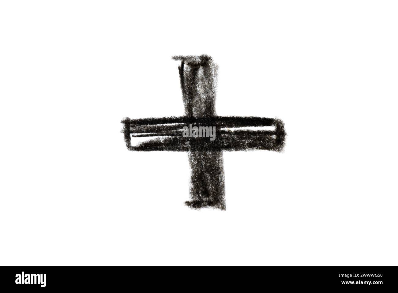 A simple black pencil sketch of a plus sign isolated on a white ...