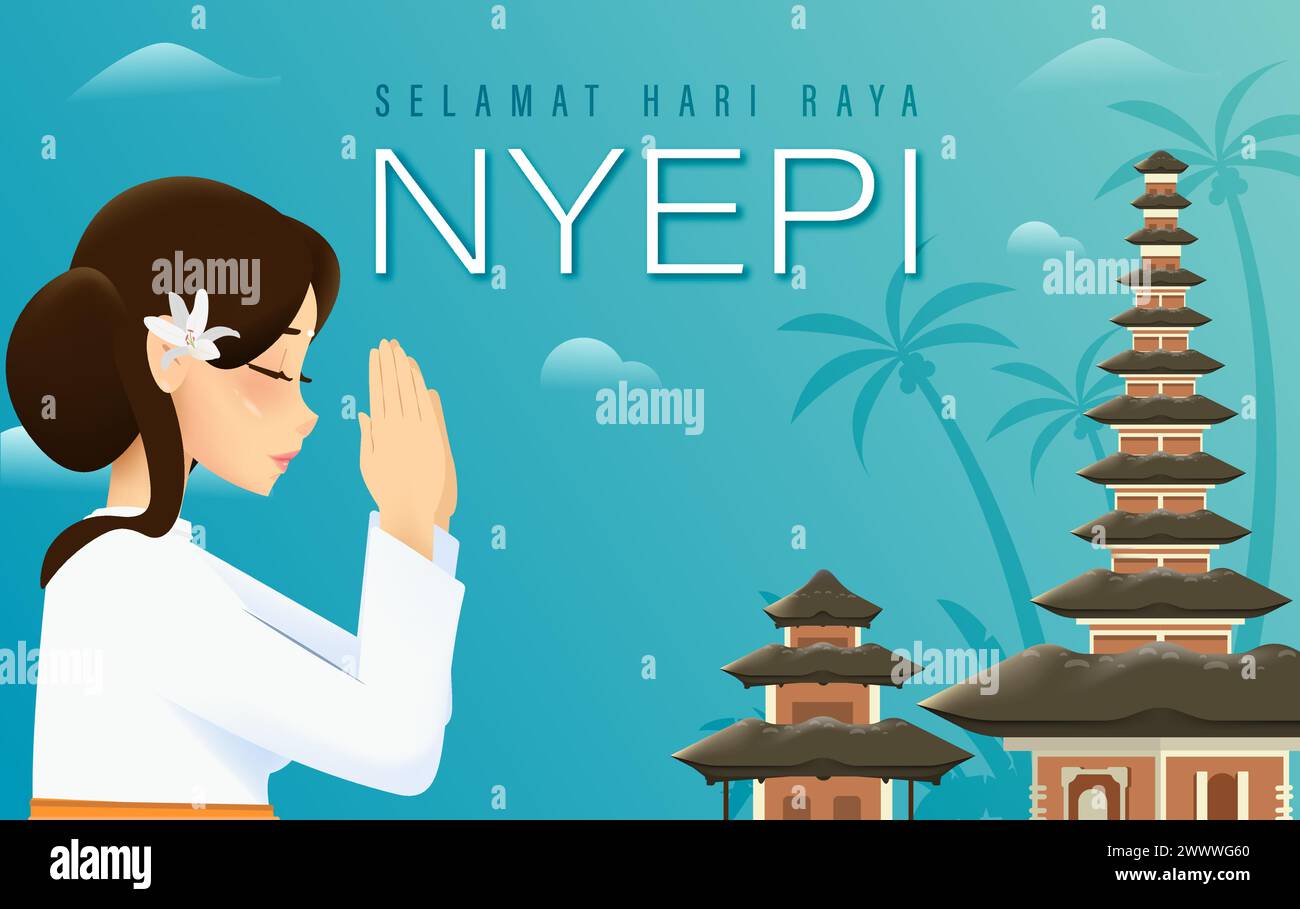 Translation : Happy Nyepi Day. Happy Bali's Day of Silence and Hindu New Year Vector ...