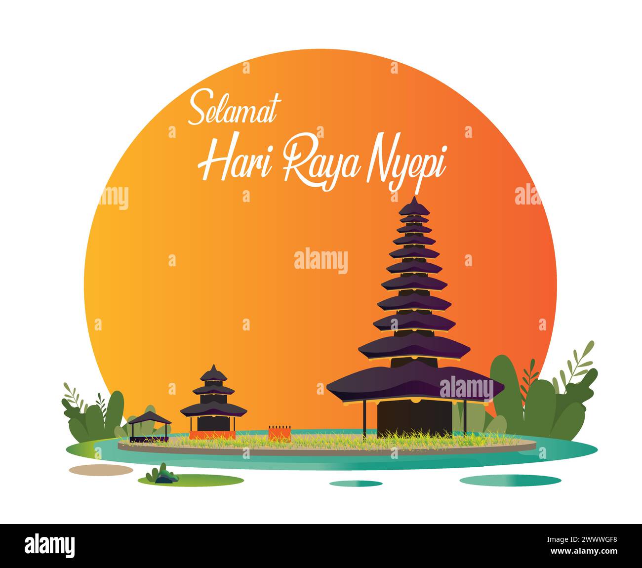 Translation : Happy Nyepi Day. Happy Bali's Day of Silence and Hindu New Year Vector ...