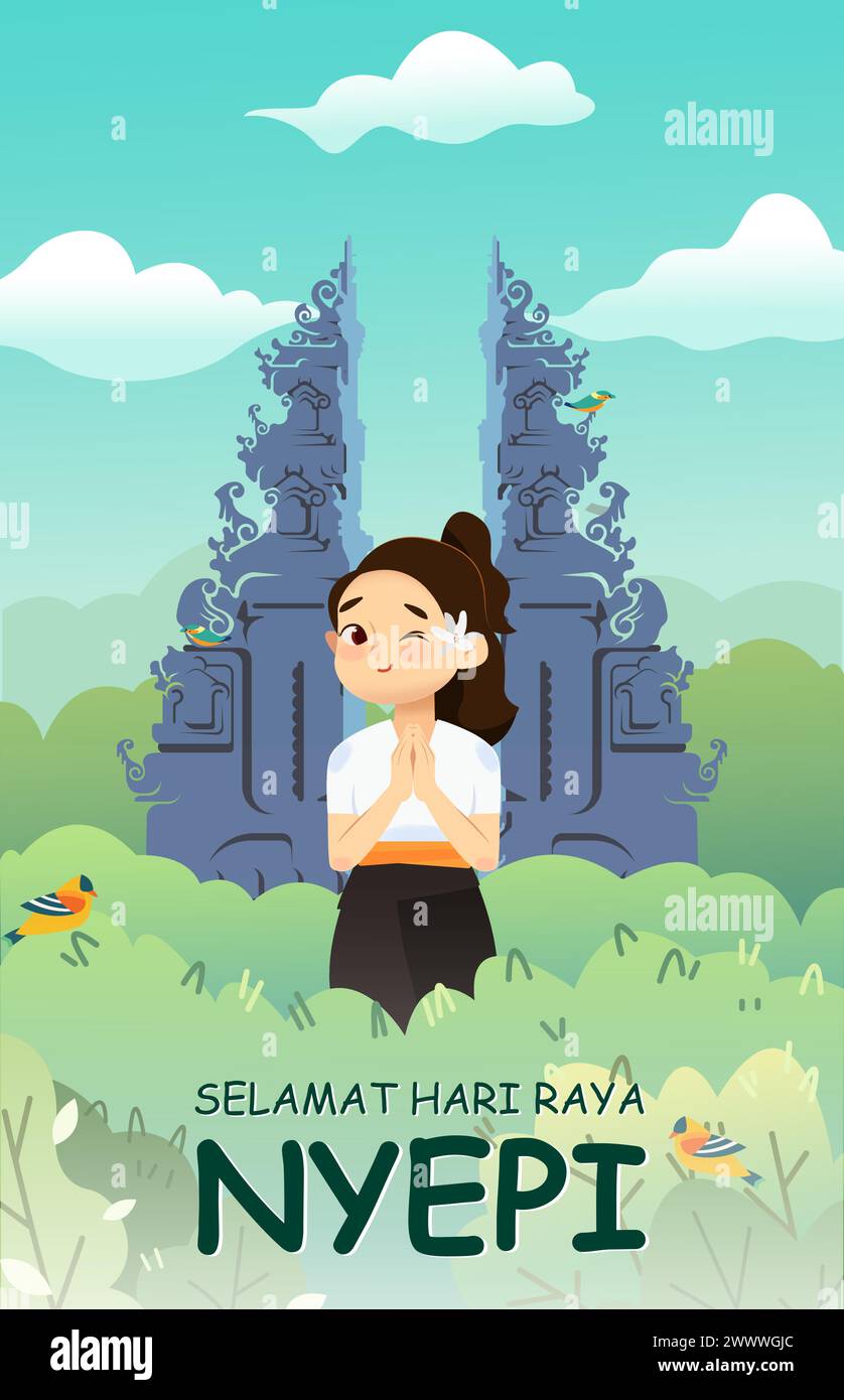 Translation : Happy Nyepi Day. Happy Bali's Day of Silence and Hindu New Year Vector ...