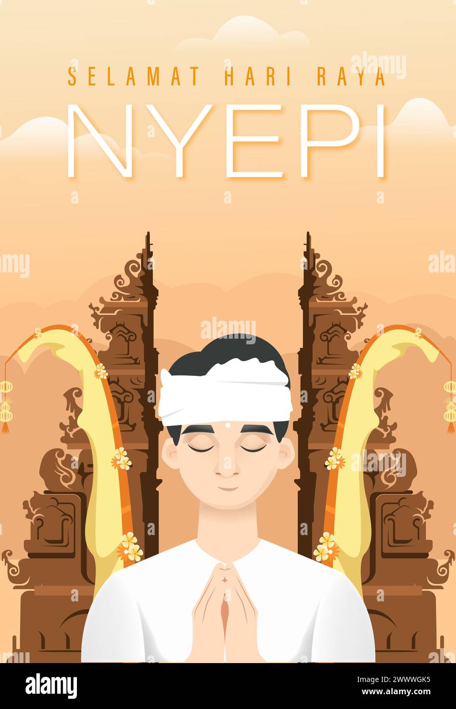 Translation : Happy Nyepi Day. Happy Bali's Day of Silence and Hindu New Year Vector ...