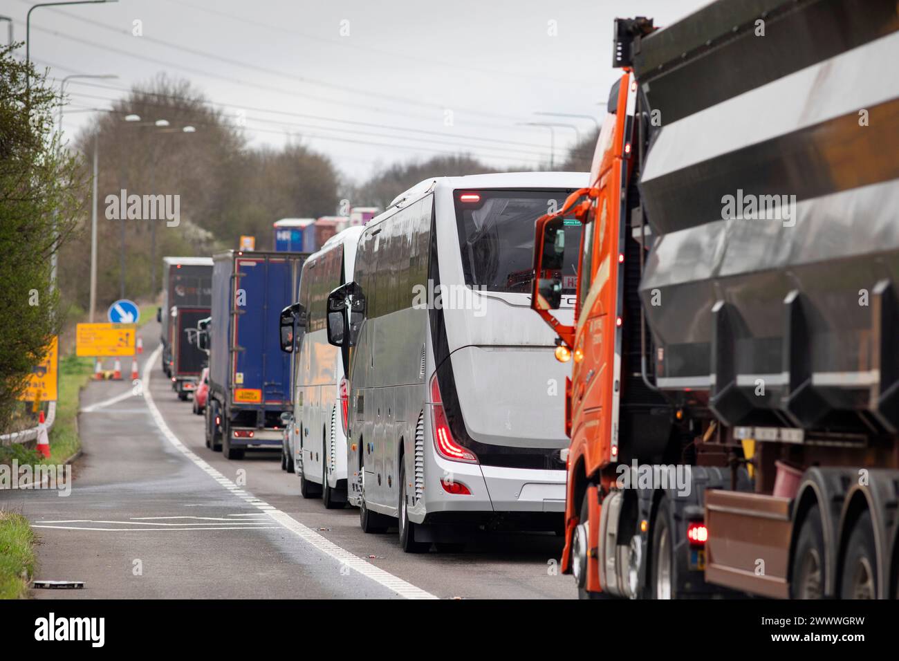 Traffic queues through the roadworks on the A1 near Darrington, West ...