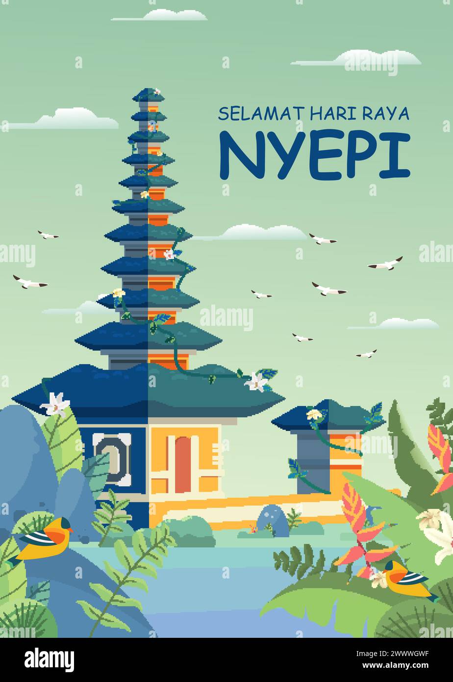 Translation : Happy Nyepi Day. Happy Bali's Day of Silence and Hindu New Year Vector ...