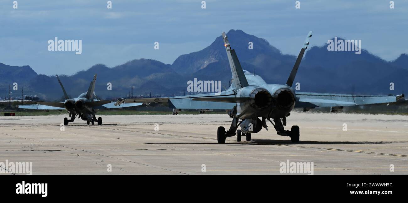 Two Cf 18 Hornet Aircraft Assigned To The Royal Canadian Air Force Taxi