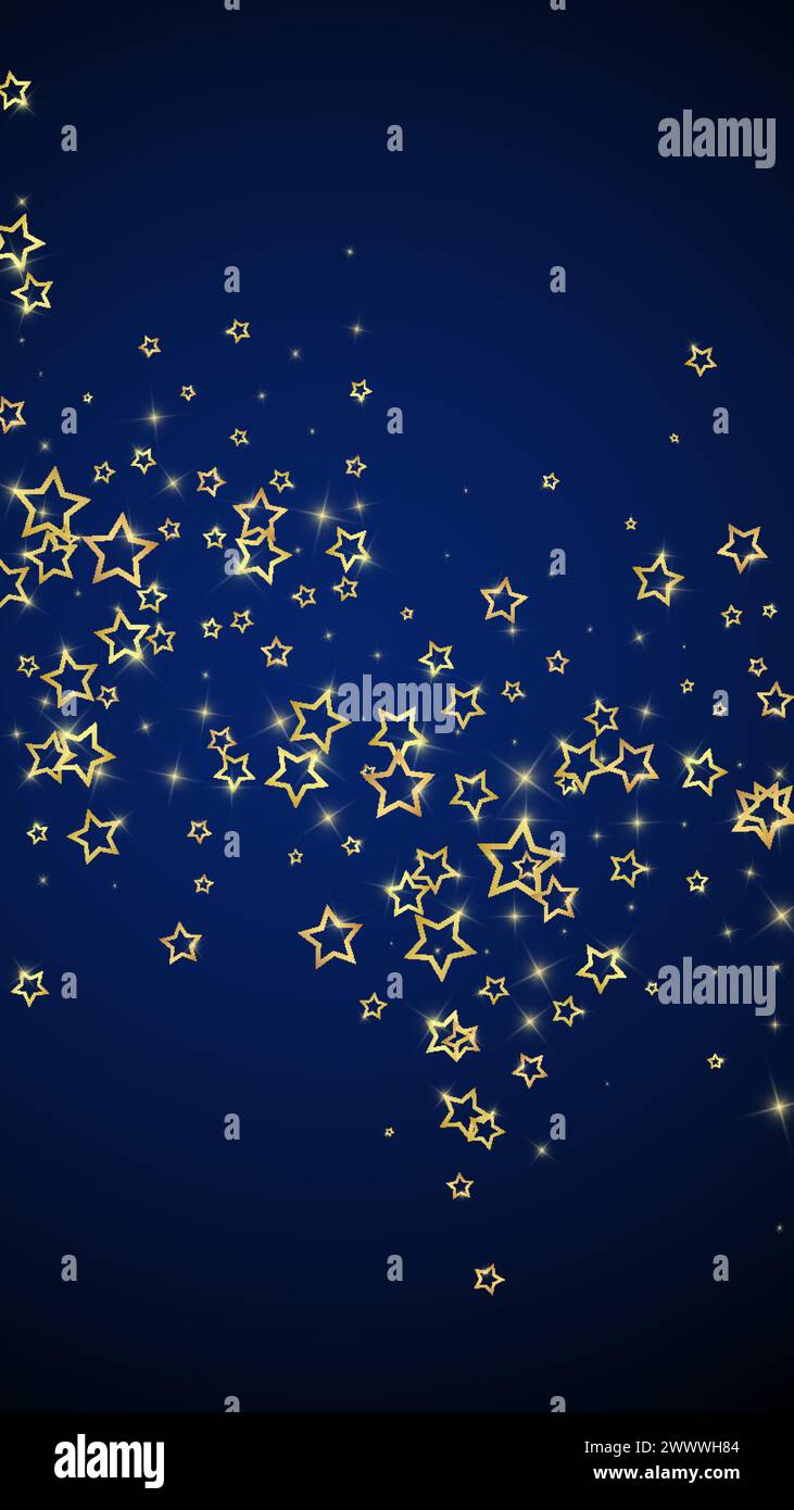 Gold sparkling star confetti. Chaotic dreamy childish overlay template. Festive stars vector ...