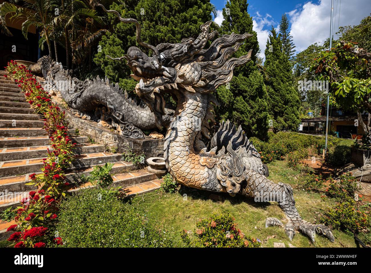 The temple at the Elephant Waterfall at Dalat in Vietnam Stock Photo ...