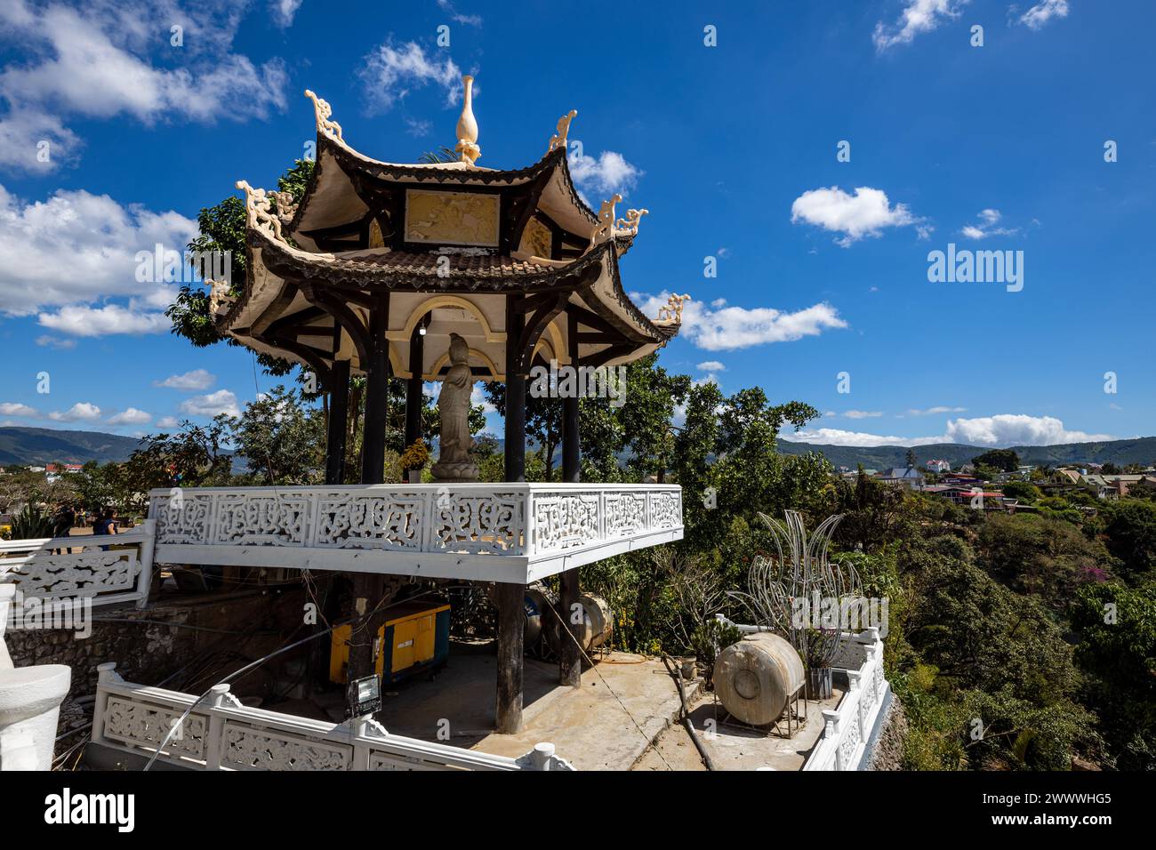 The temple at the Elephant Waterfall at Dalat in Vietnam Stock Photo ...