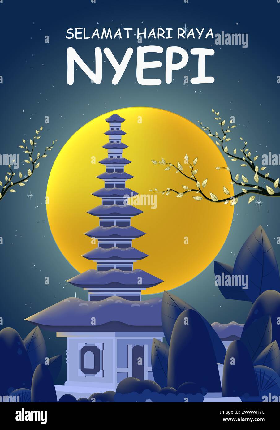 Translation : Happy Nyepi Day. Happy Bali's Day of Silence and Hindu New Year Vector ...