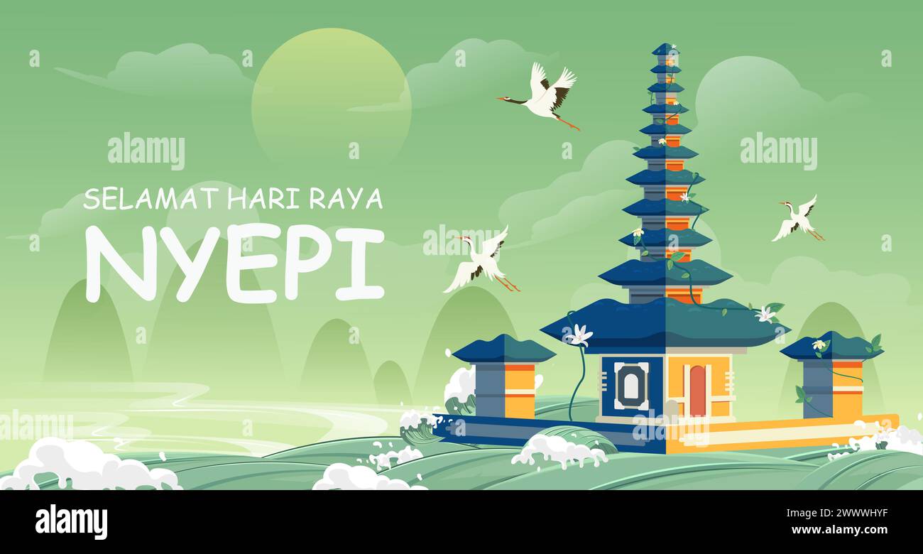 Translation : Happy Nyepi Day. Happy Bali's Day of Silence and Hindu New Year Vector ...