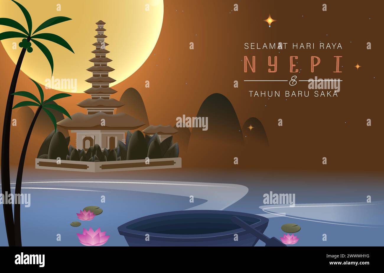 Translation : Happy Nyepi Day. Happy Bali's Day of Silence and Hindu ...