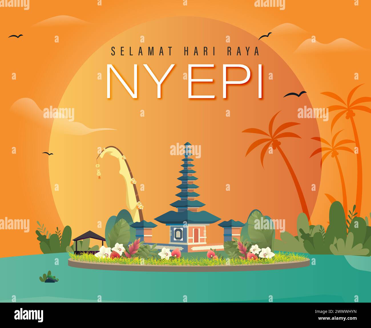 Translation : Happy Nyepi Day. Happy Bali's Day of Silence and Hindu ...