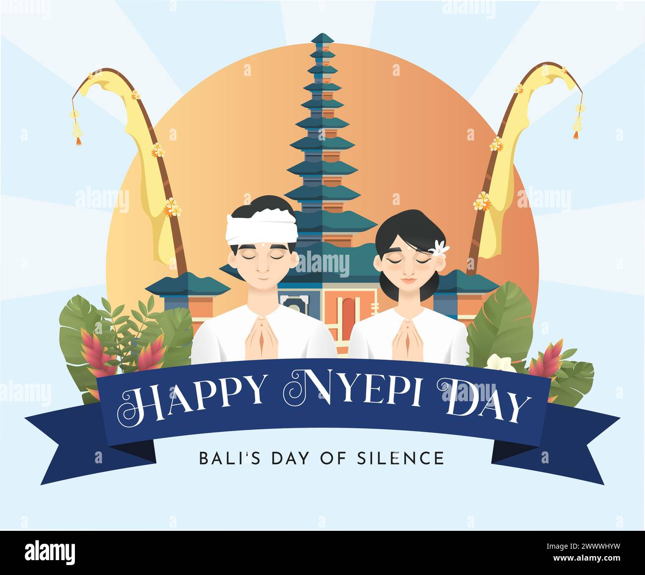 Translation : Happy Nyepi Day. Happy Bali's Day of Silence and Hindu New Year Vector ...