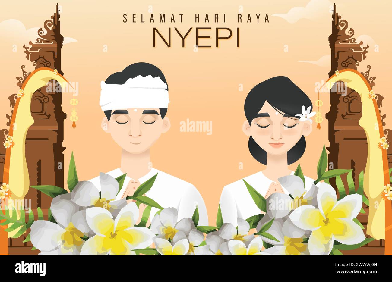 Translation : Happy Nyepi Day. Happy Bali's Day of Silence and Hindu New Year Vector ...