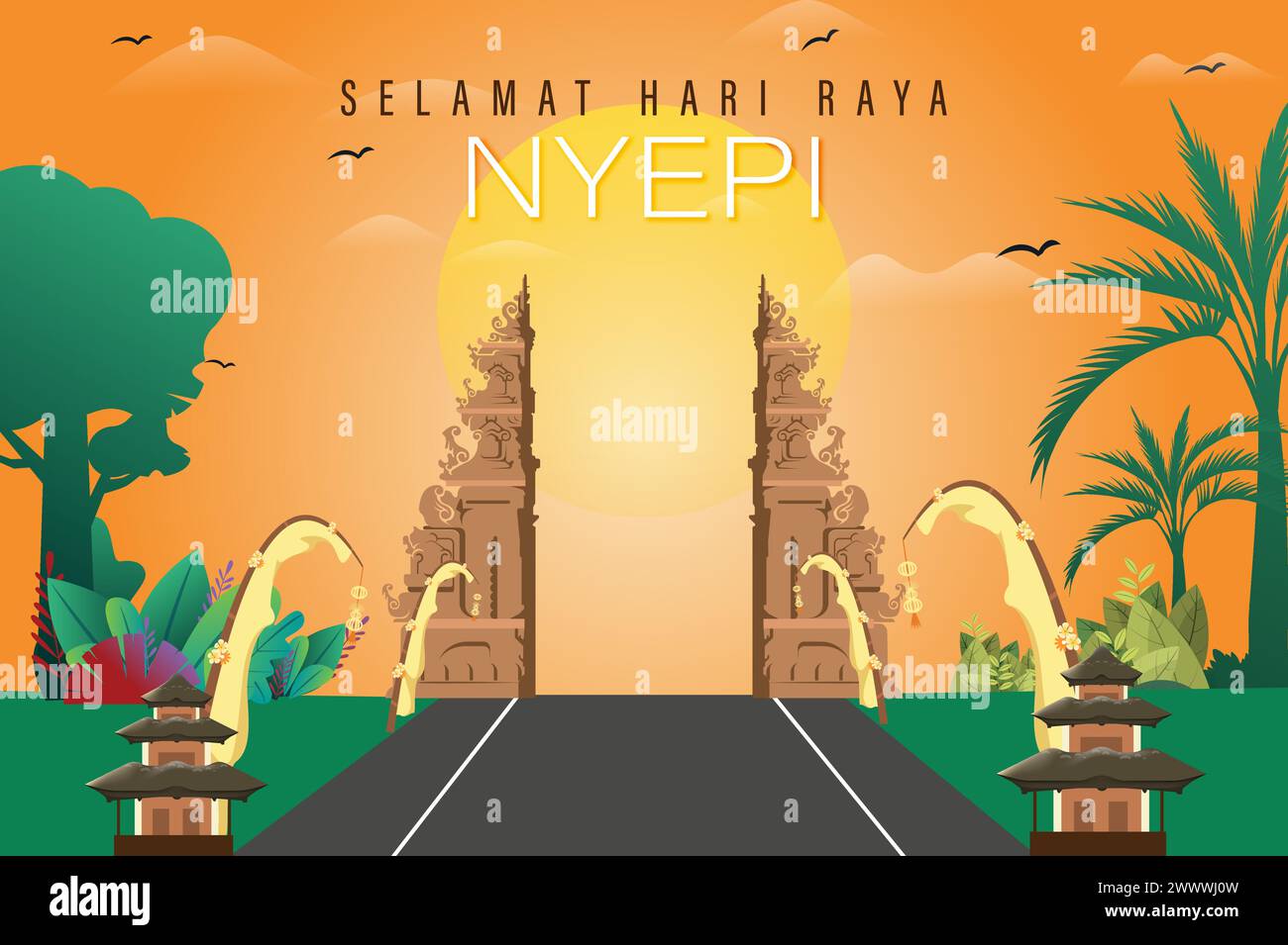 Translation : Happy Nyepi Day. Happy Bali's Day of Silence and Hindu New Year Vector ...