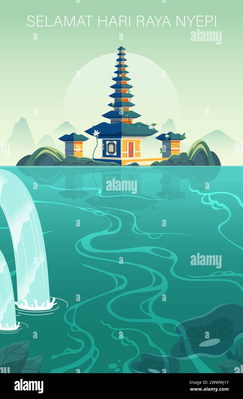 Translation : Happy Nyepi Day. Happy Bali's Day of Silence and Hindu New Year Vector ...