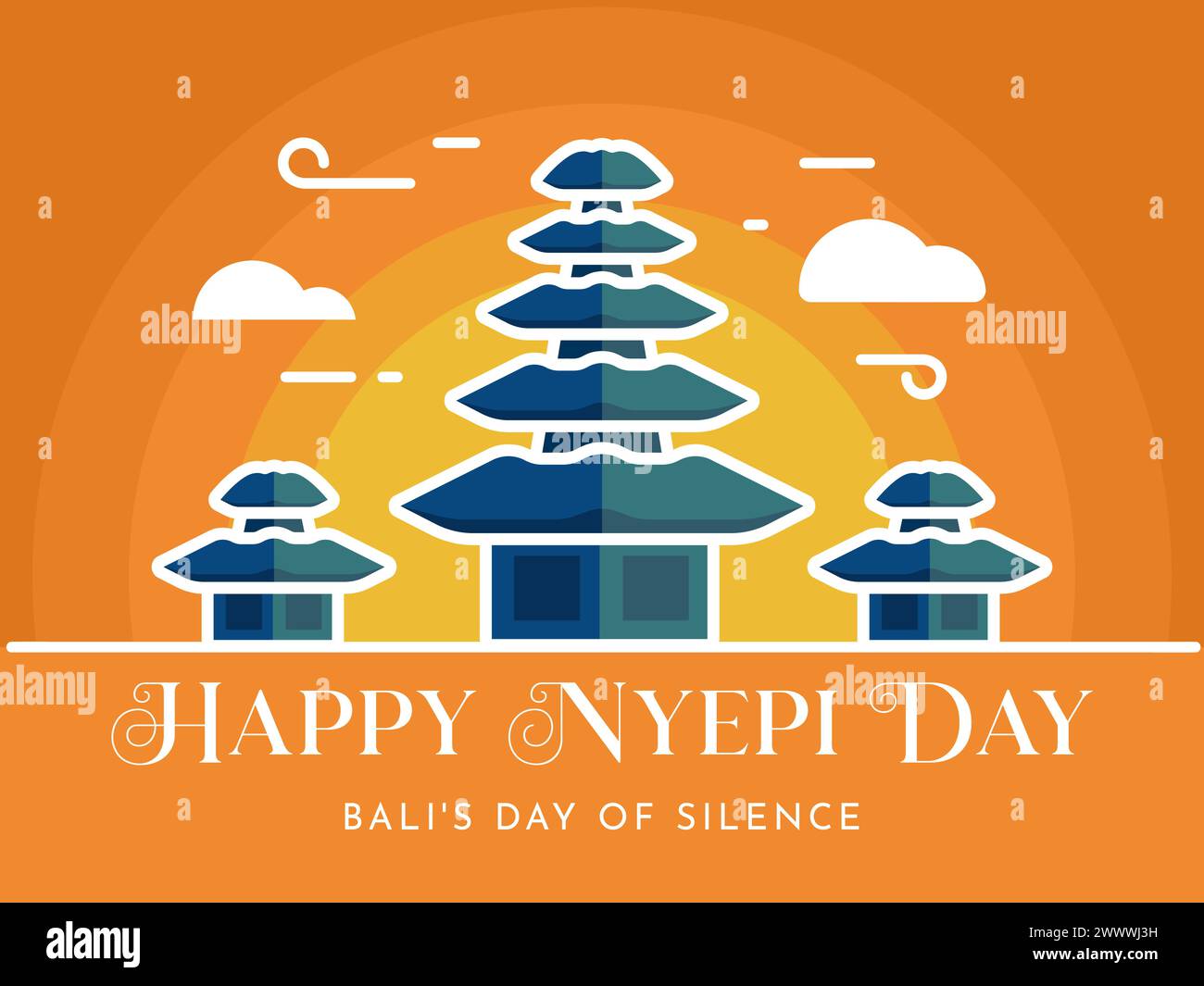 Translation : Happy Nyepi Day. Happy Bali's Day of Silence and Hindu New Year Vector ...
