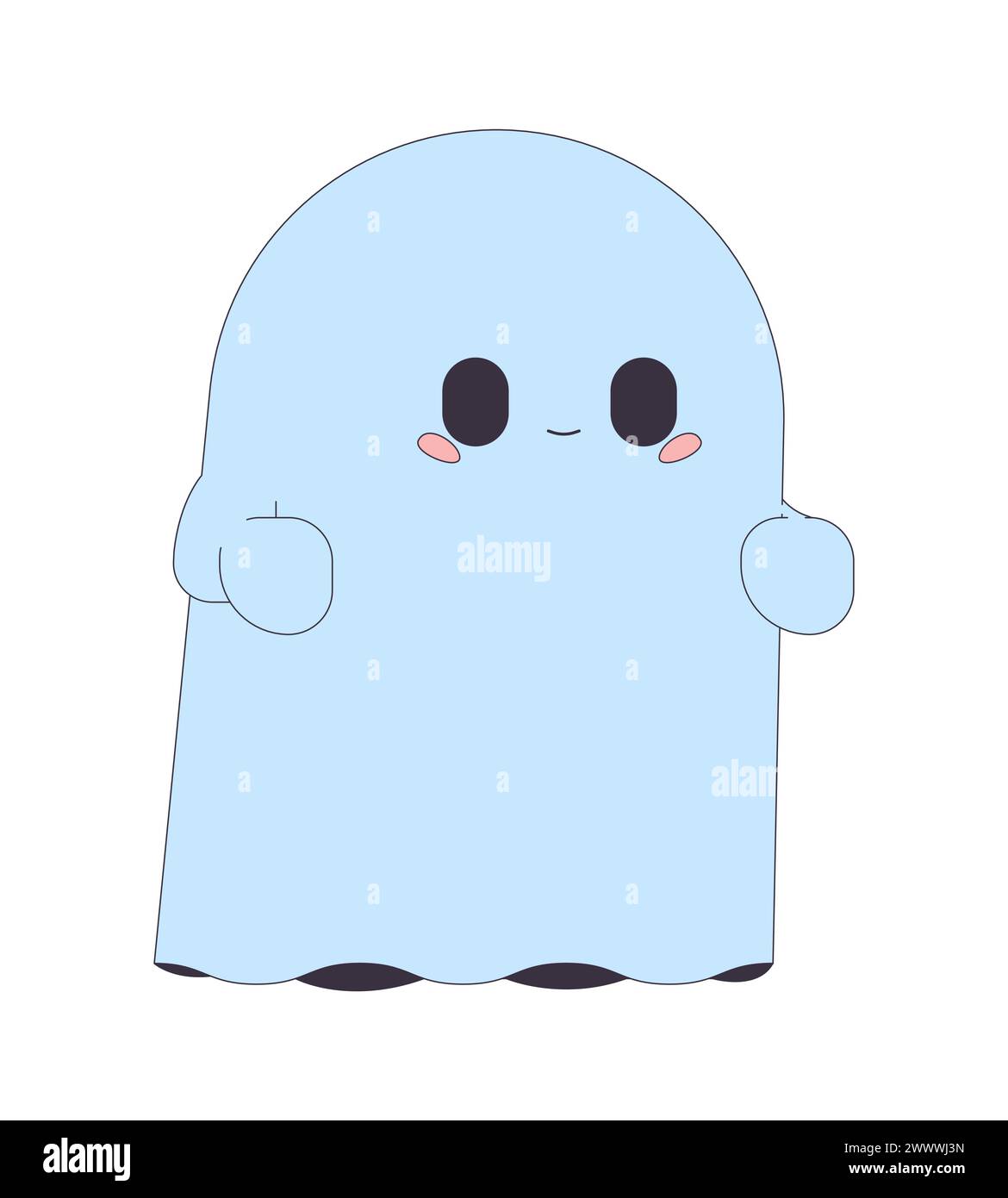 Cute little ghost 2D linear cartoon character Stock Vector Image & Art ...