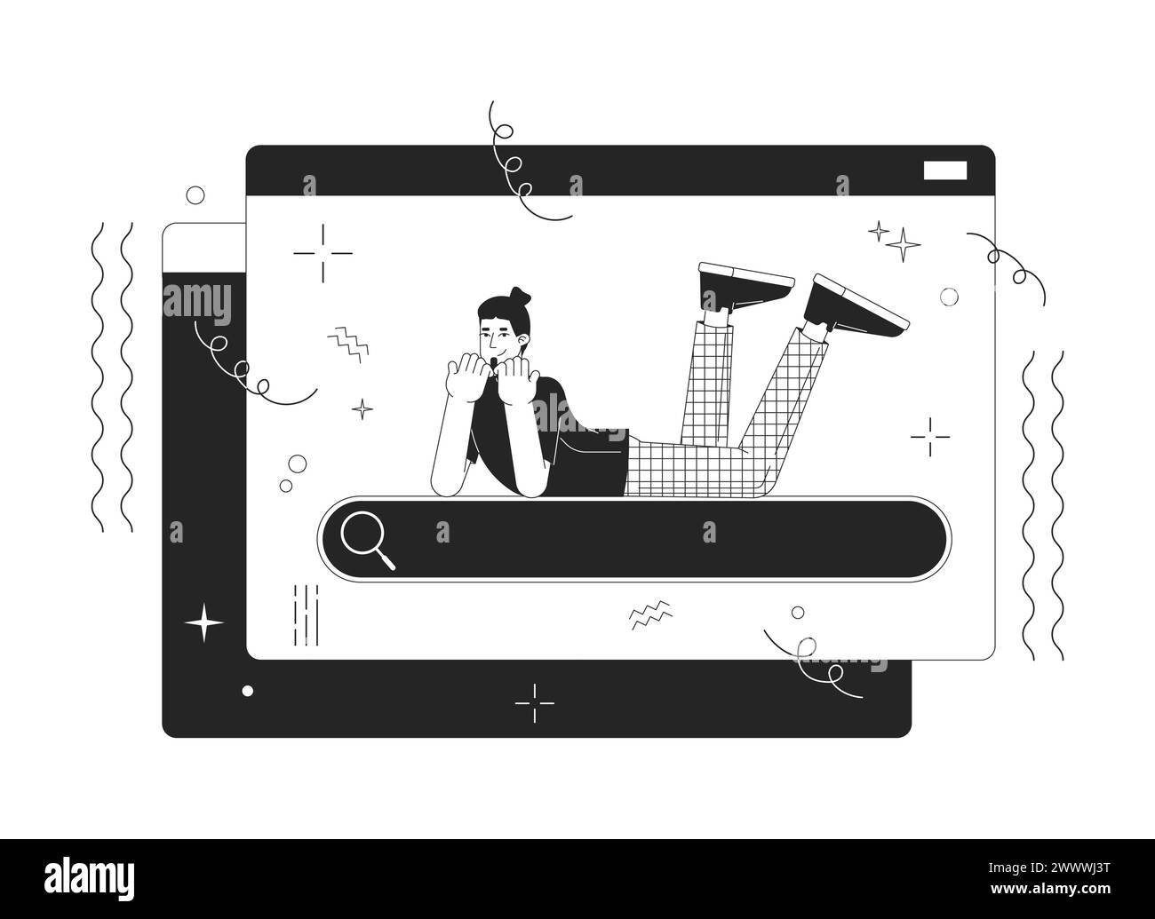 Searching information on internet 2D linear illustration concept Stock ...