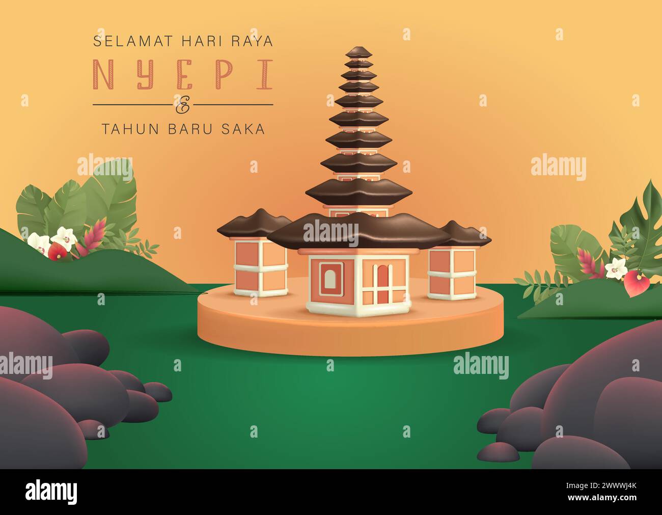 Translation : Happy Nyepi Day. Happy Bali's Day of Silence and Hindu New Year Vector ...