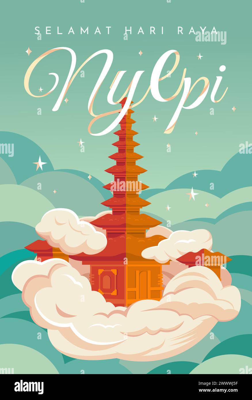 Translation : Happy Nyepi Day. Happy Bali's Day of Silence and Hindu New Year Vector ...