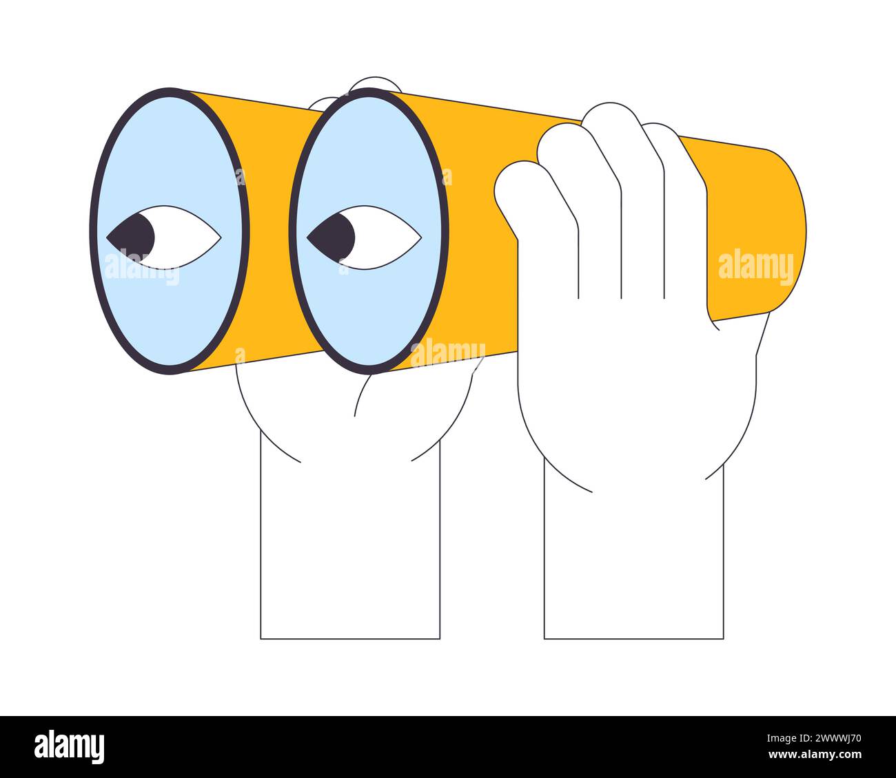 Holding powerful binoculars linear cartoon character hands illustration ...