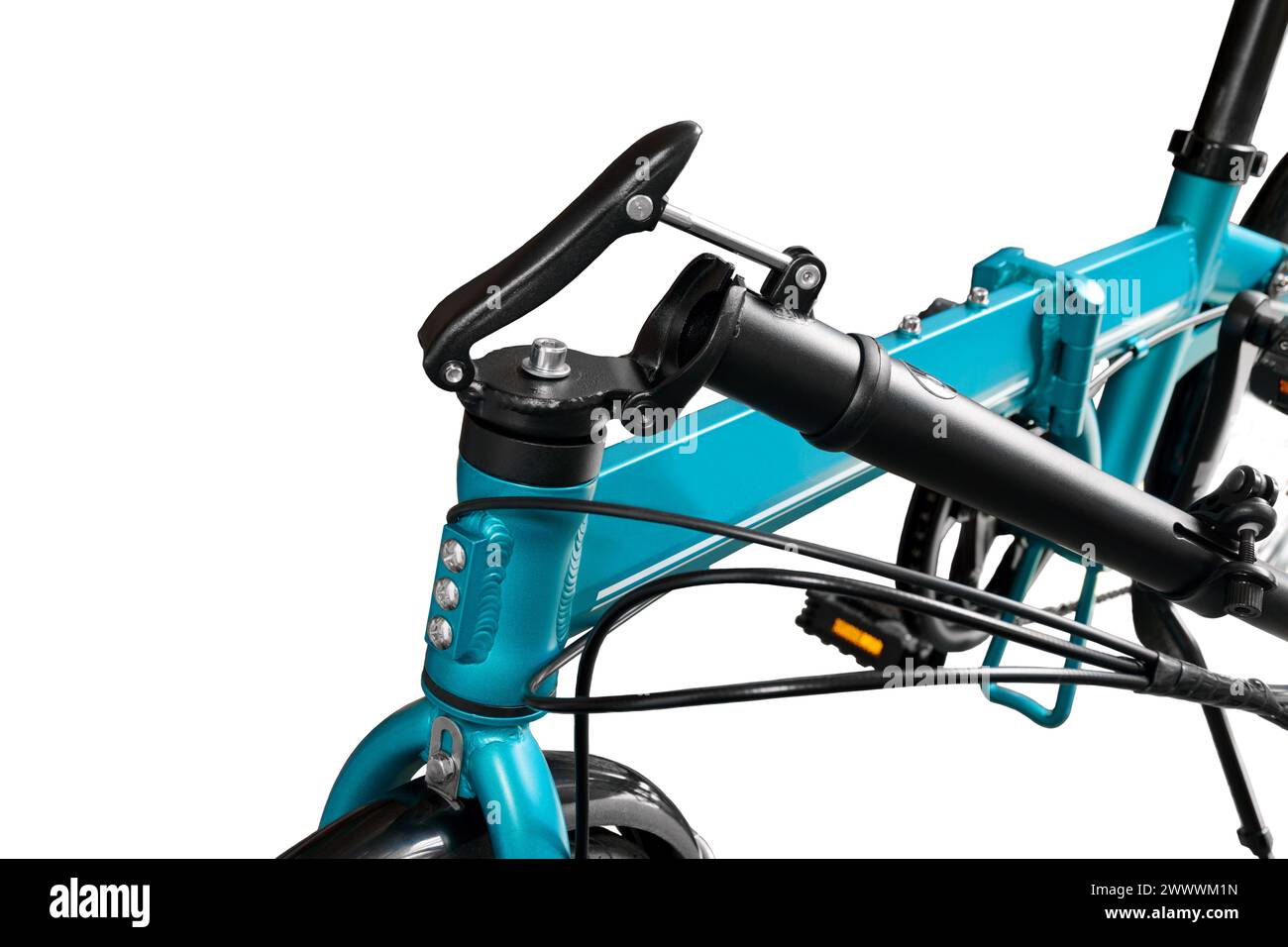 Folding bicycle handlebars. Close-up. Isolated on white background ...