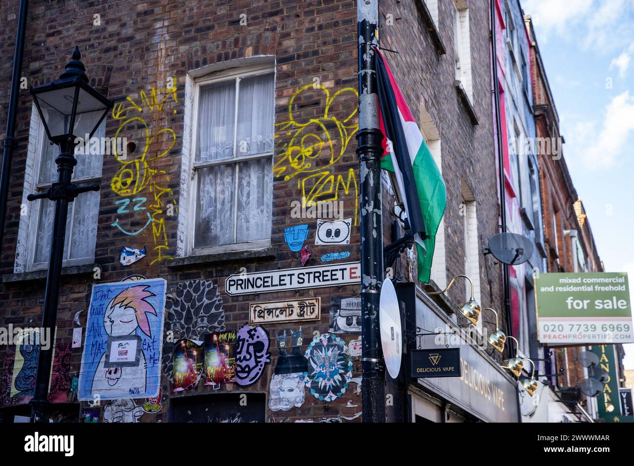 London, UK. 12th February, 2024. A Palestinian flag is pictured ...