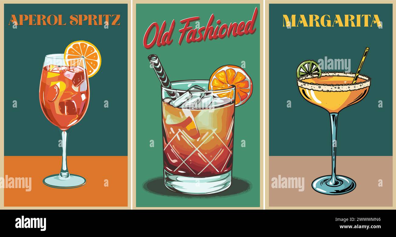 Cocktails Retro Poster Set Vector Wall Art Stock Vector Image And Art Alamy