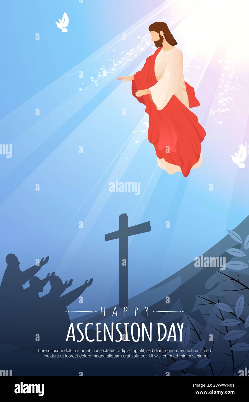 Happy Ascension Day Design with Jesus Christ in Heaven Vector ...
