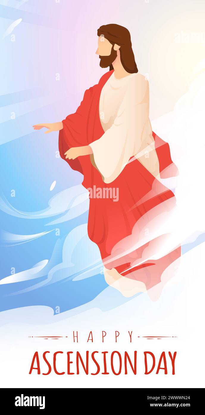 Happy Ascension Day Design With Jesus Christ In Heaven Vector