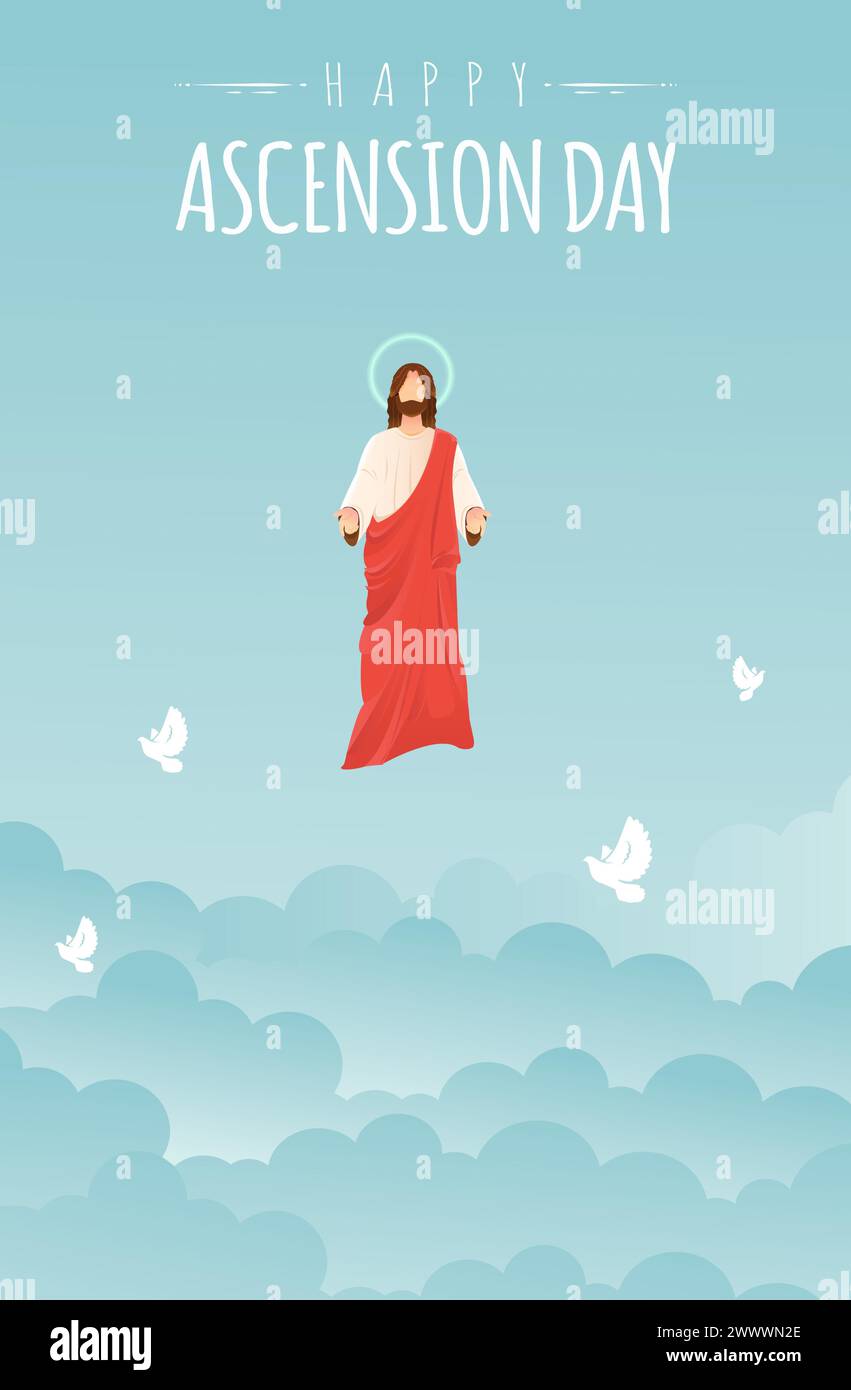 Happy Ascension Day Design With Jesus Christ In Heaven Vector